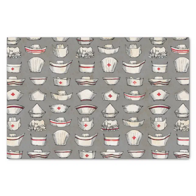 Vintage Nurse Caps Gray Pattern Tissue Paper | Zazzle