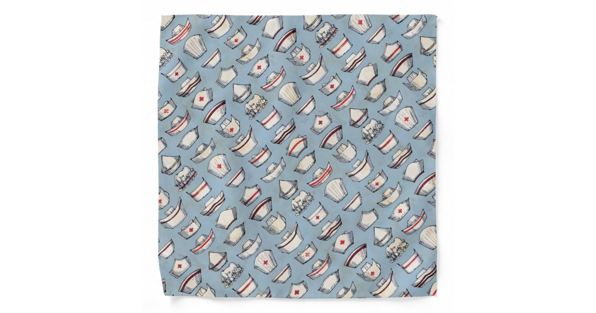 Vintage Nurse Caps on Blue Pattern Bandana | Zazzle