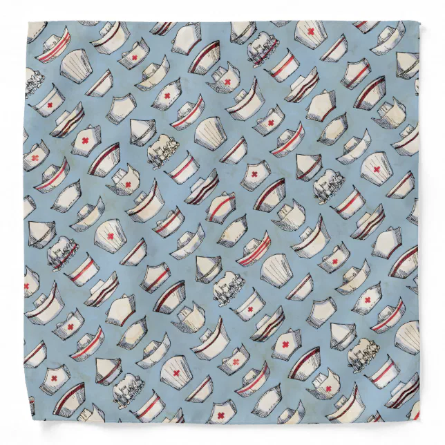 Vintage Nurse Caps on Blue Pattern Bandana | Zazzle
