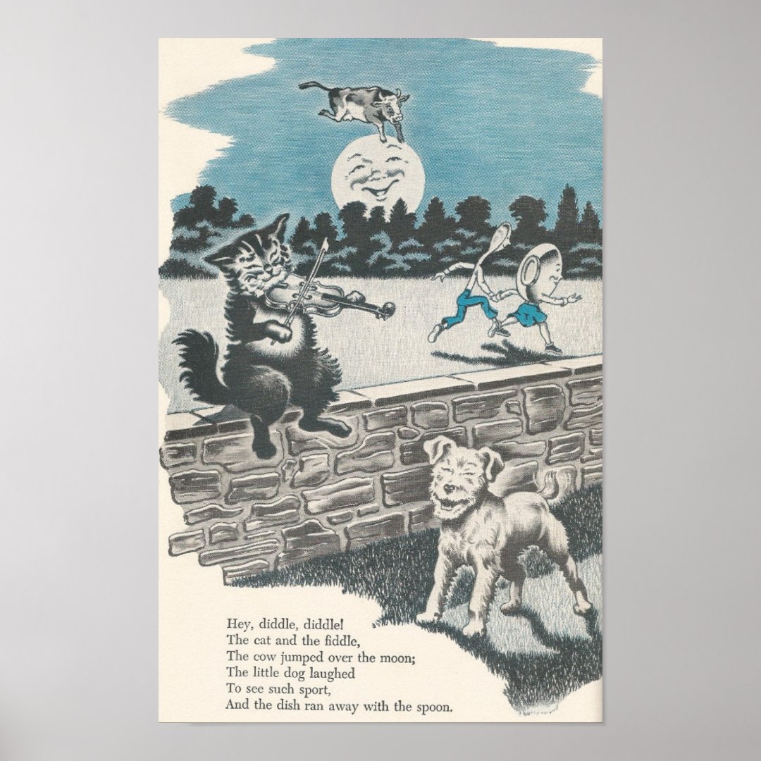 Vintage Nursery Rhyme Hey Diddle Diddle Poster | Zazzle