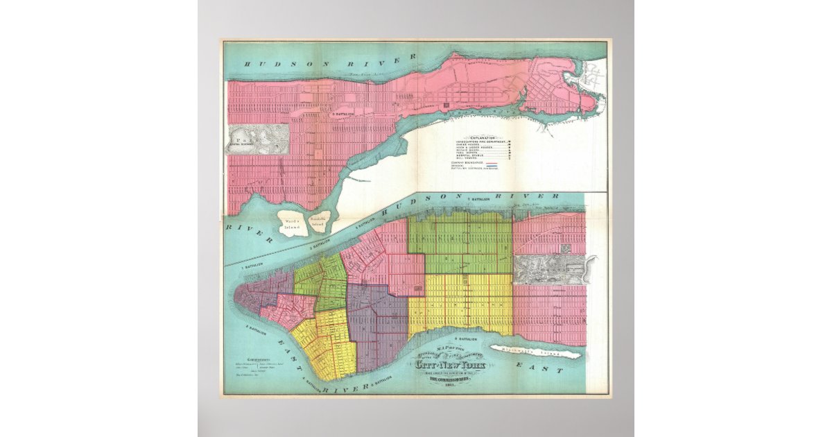 Vintage NYC Fire Department Map (1871) Poster | Zazzle