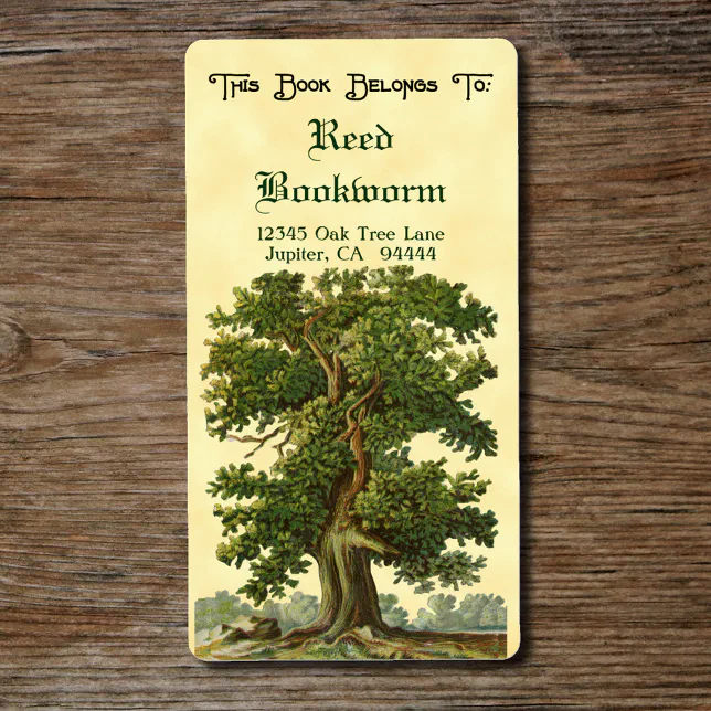 Vintage Oak Tree Custom Bookplate Label | Zazzle