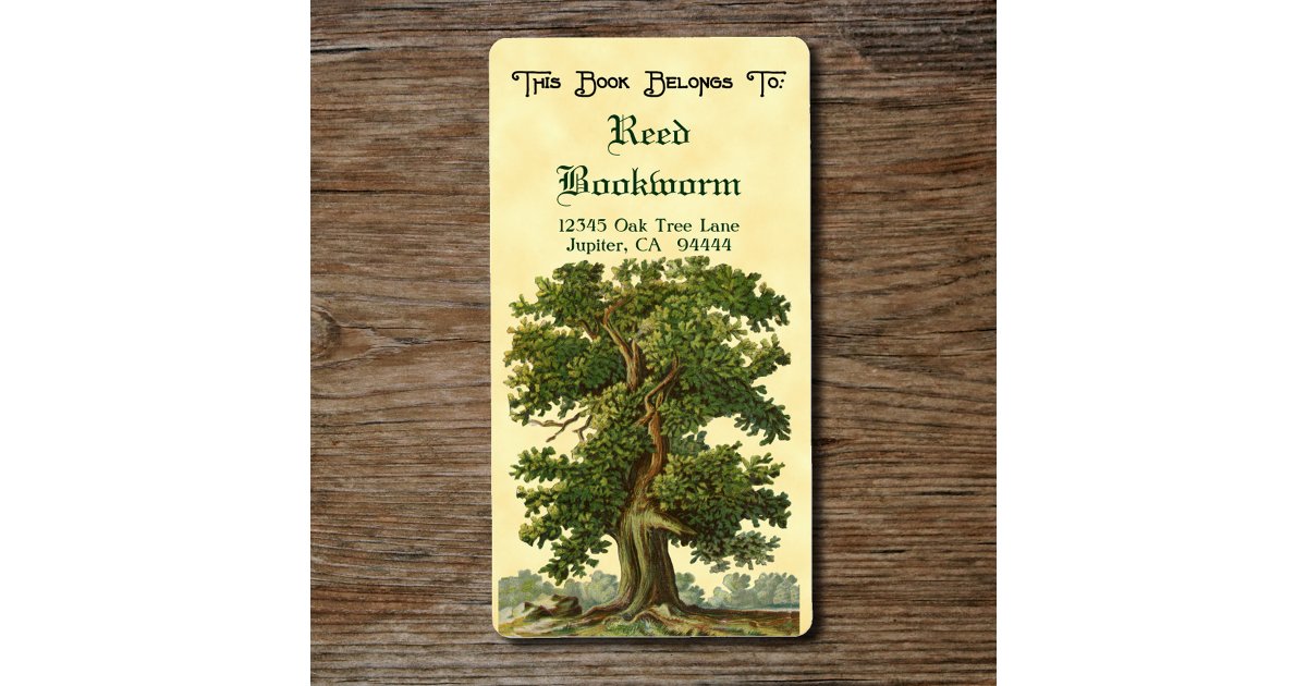 Vintage Oak Tree Custom Bookplate Label | Zazzle