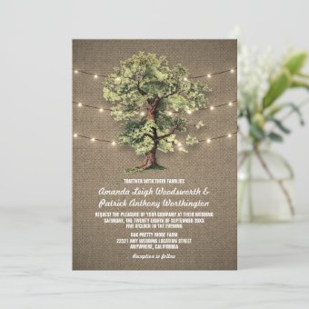 Vintage Oak Tree Rustic Lights Wedding Invitations | Zazzle
