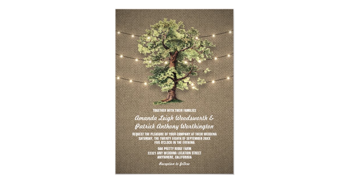 Vintage Oak Tree Rustic Lights Wedding Invitations | Zazzle.com