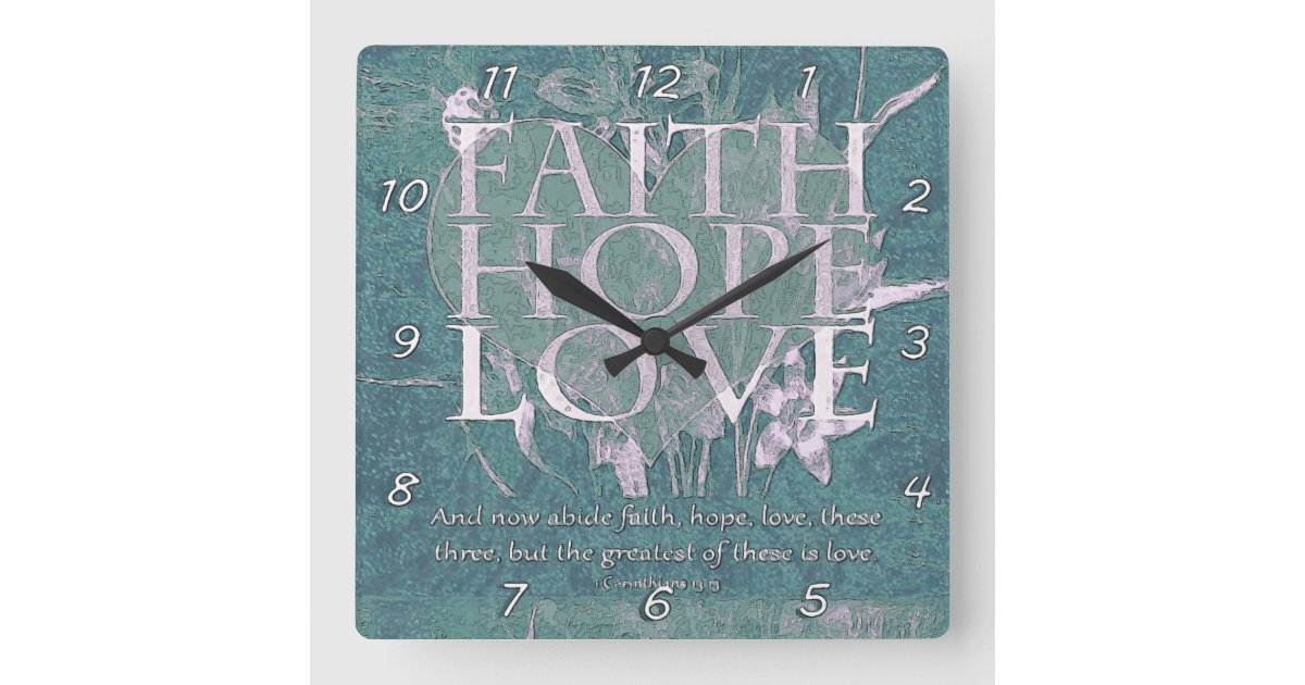 Vintage Ocean Faith, Hope and Love Square Wall Clock | Zazzle
