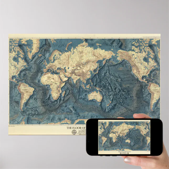 Vintage Ocean Floor Map Poster | Zazzle