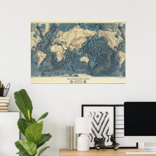 Vintage Ocean Floor Map Poster | Zazzle