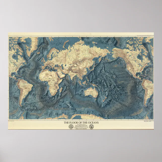 Vintage Ocean Floor Map Poster | Zazzle