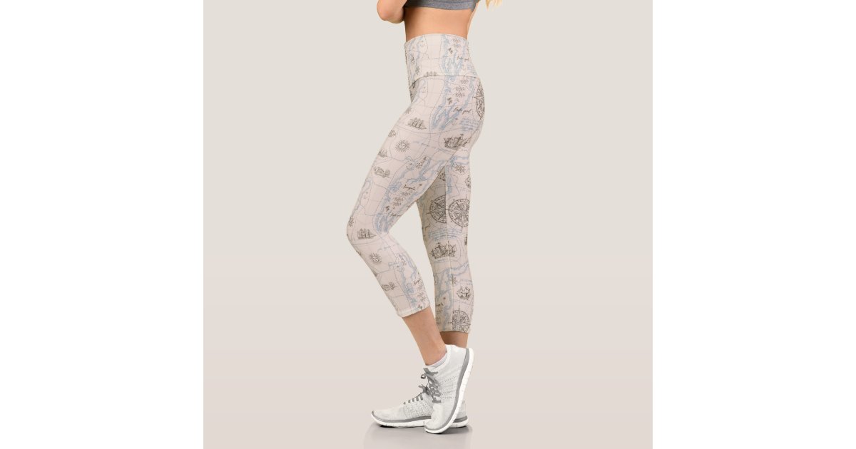 Vintage Ocean Map Pattern Capri Leggings | Zazzle