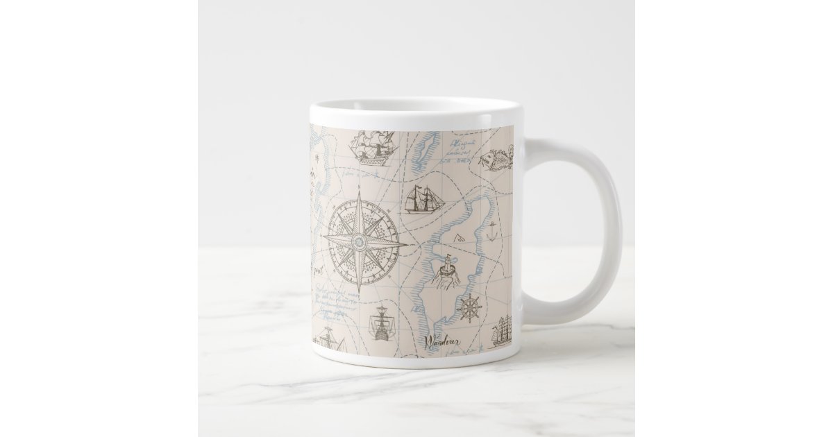 Vintage Ocean Map Pattern Giant Coffee Mug | Zazzle