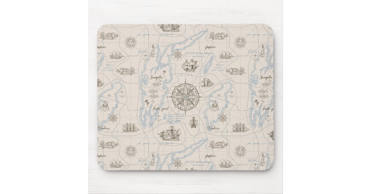 Vintage Ocean Map Pattern Mouse Pad | Zazzle
