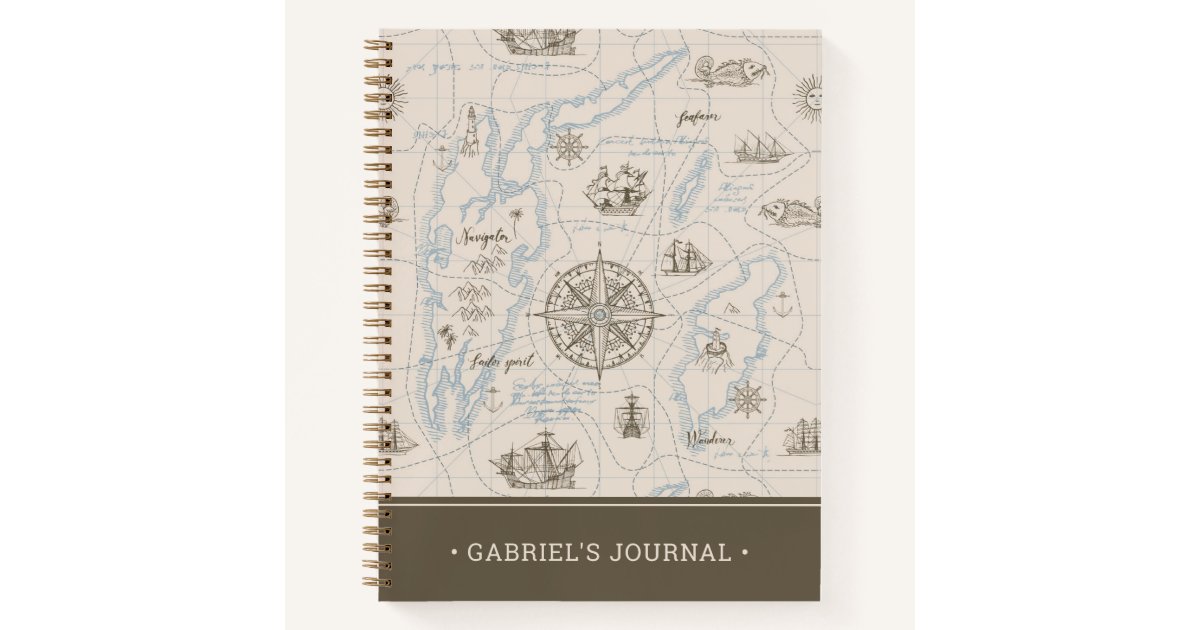 Vintage Ocean Map Pattern | Personalized Journal | Zazzle