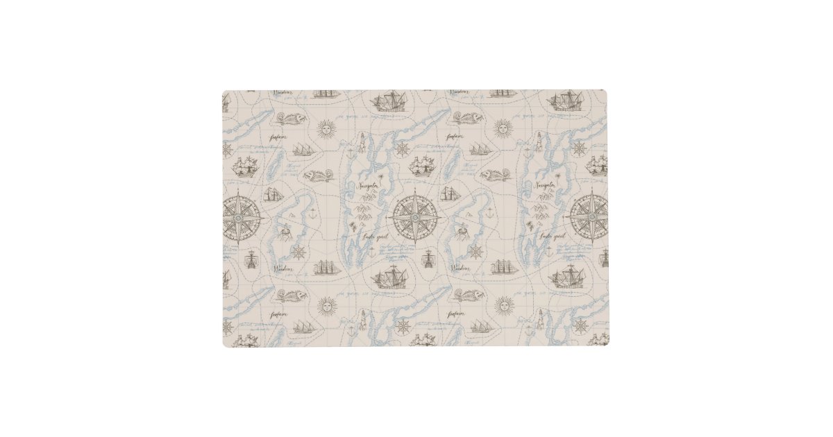 Vintage Ocean Map Pattern Placemat | Zazzle