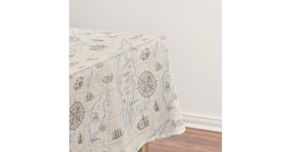 Vintage Ocean Map Pattern Tablecloth | Zazzle