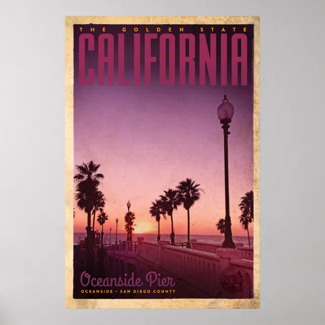 Vintage Oceanside Pier Travel Poster | Zazzle