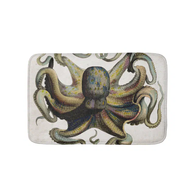 Vintage Octopus Print Bath Mat | Zazzle
