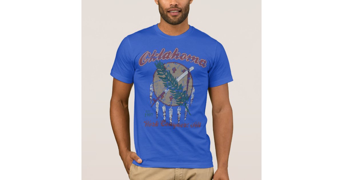 Vintage Oklahoma Flag Work Conquers All T-Shirt | Zazzle