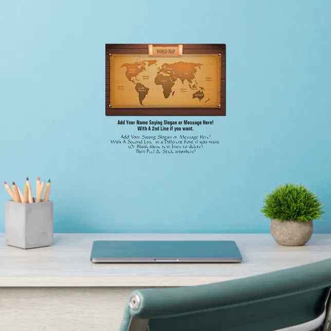 Vintage Old Antique World Map Add Text on 12" wide Wall Decal | Zazzle