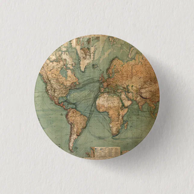Vintage Old Antique World Map Button | Zazzle