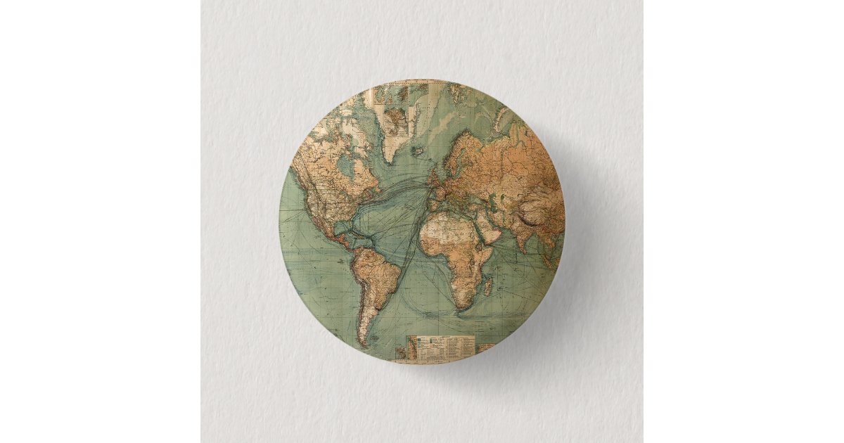 Vintage Old Antique World Map Button | Zazzle