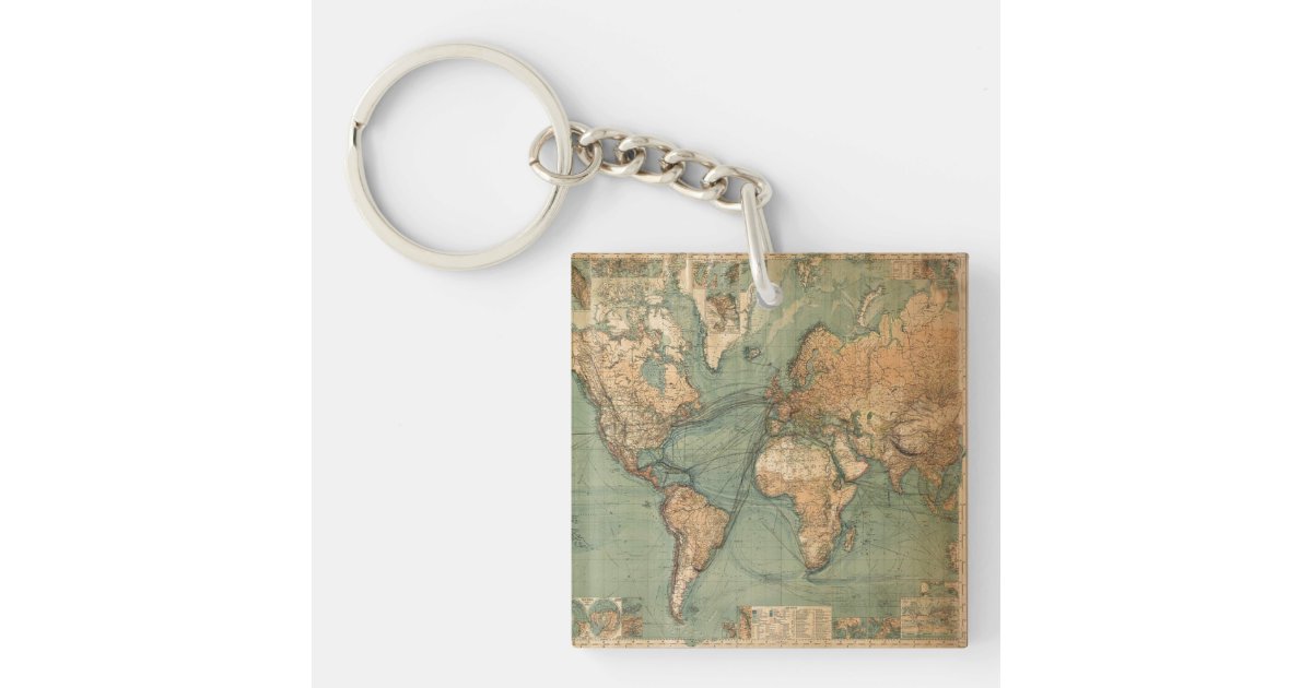 Vintage Old Antique World Map Keychain | Zazzle