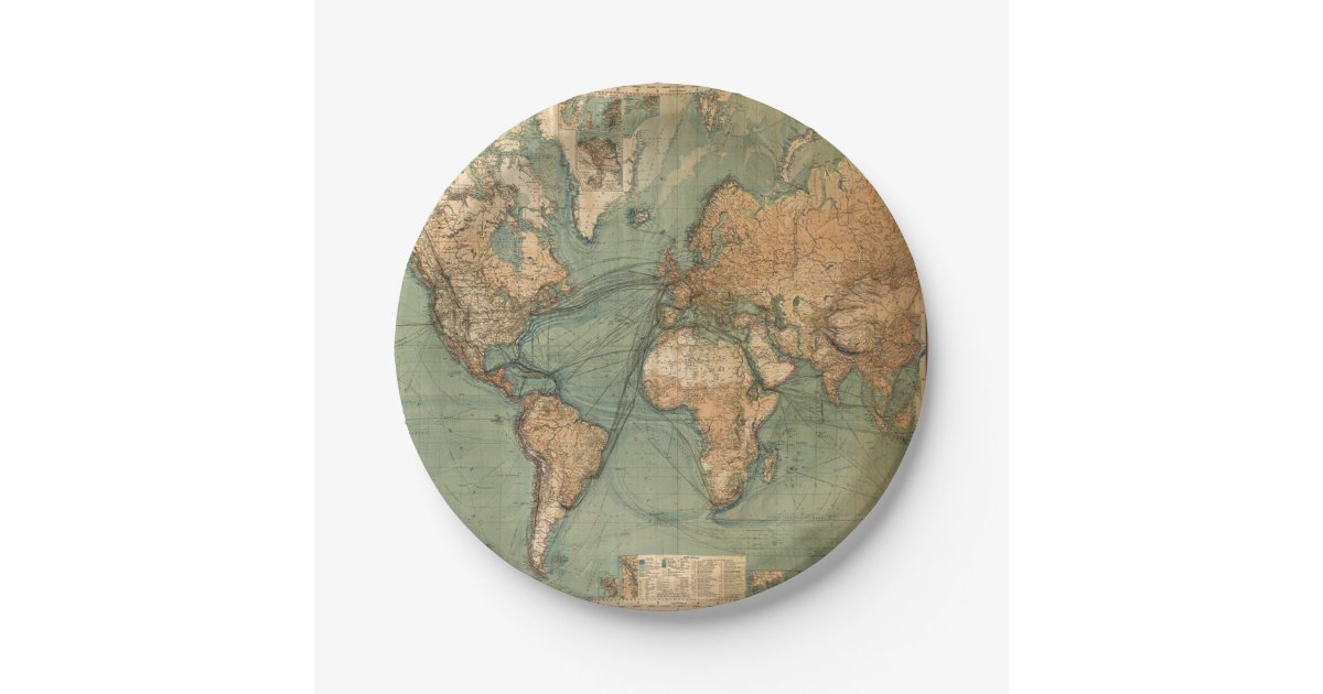 Vintage Old Antique World Map Paper Plates | Zazzle