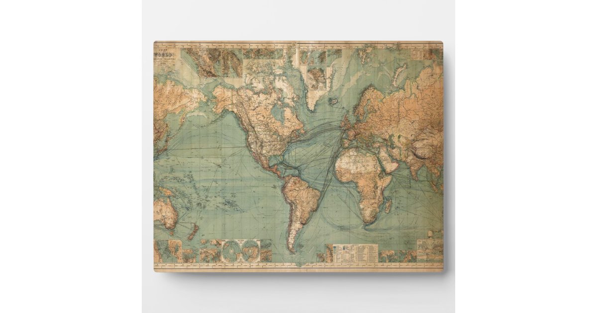 Vintage Old Antique World Map Plaque | Zazzle