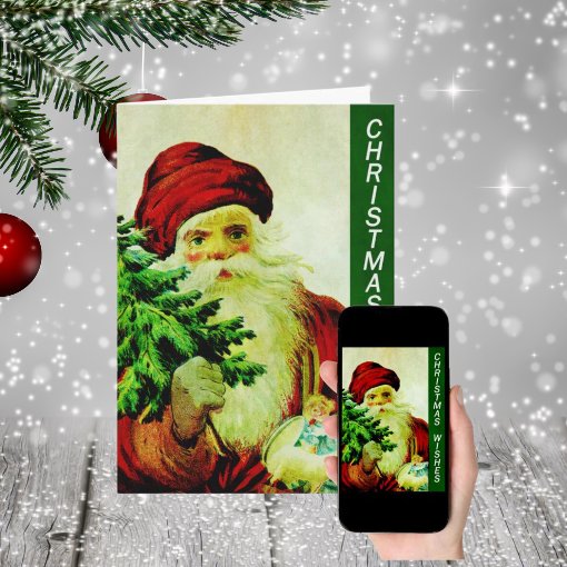 Vintage Old Classic Santa with Christmas Tree Holiday Card | Zazzle