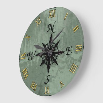Vintage Old Compass Rose Large Clock | Zazzle