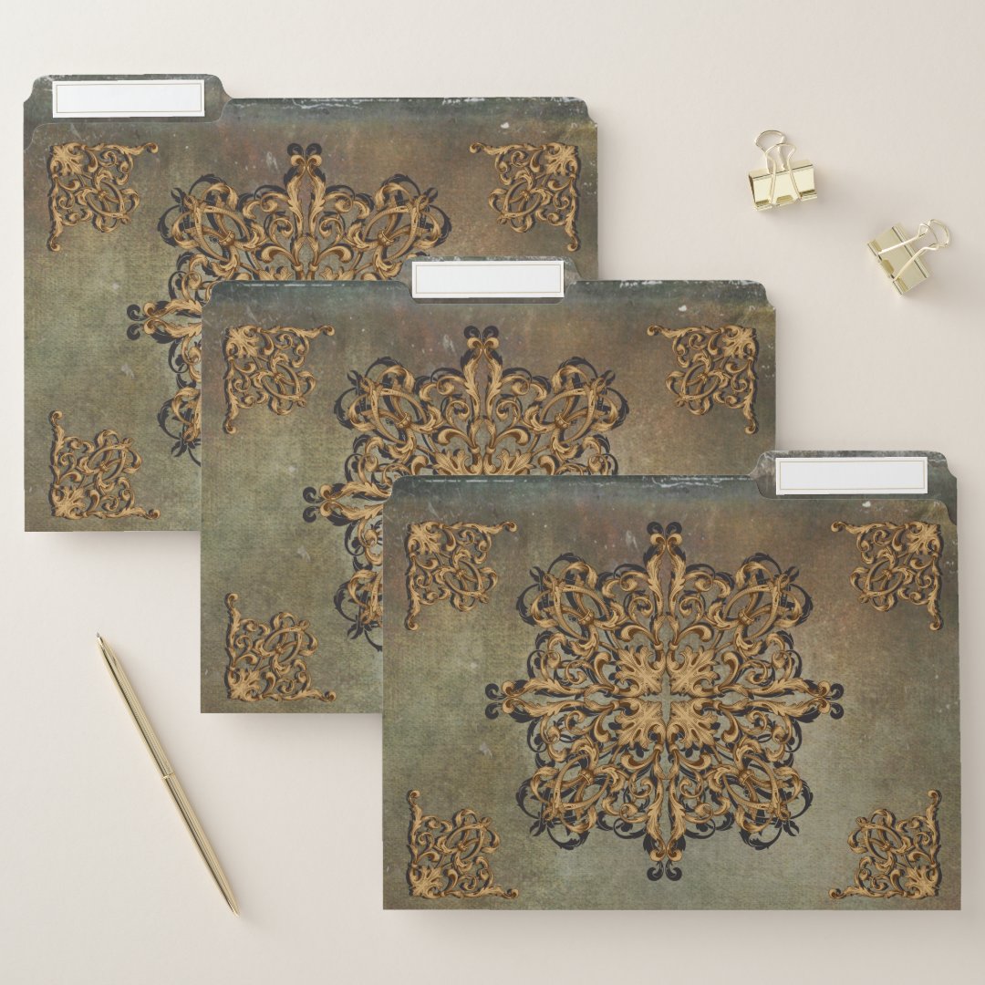 Vintage old fashioned tooled geometric ornament file folder | Zazzle