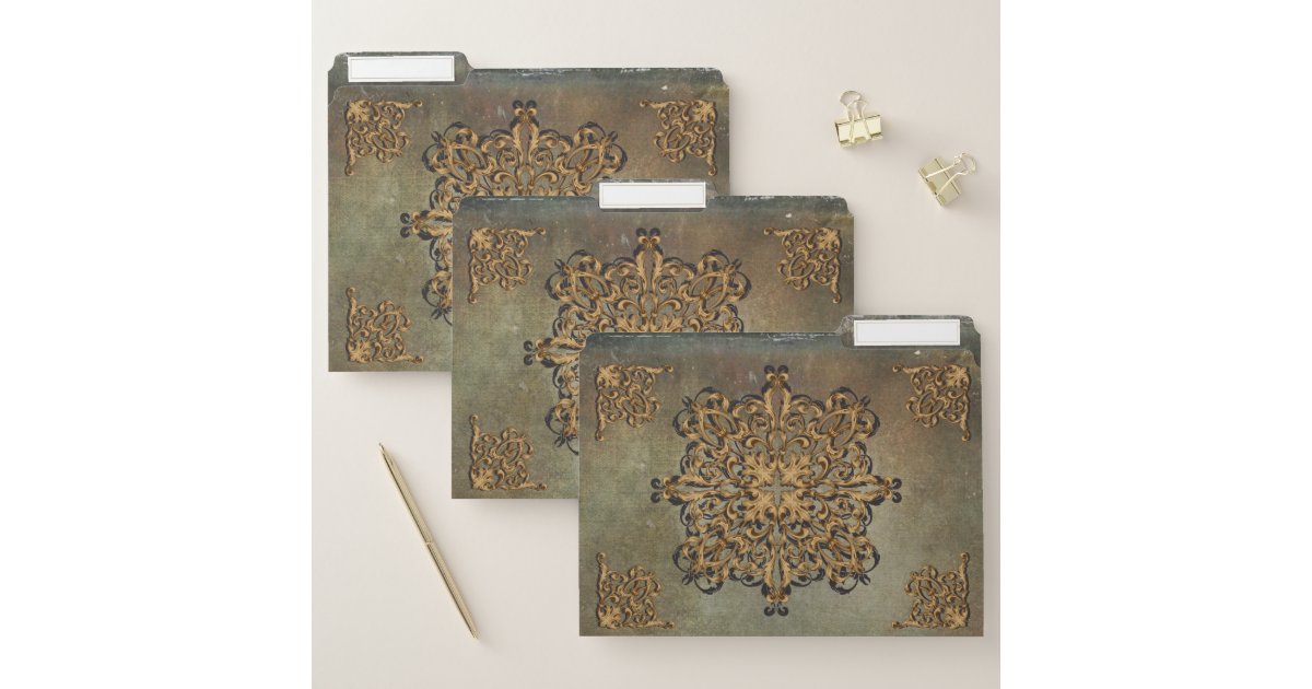 Vintage old fashioned tooled geometric ornament file folder | Zazzle