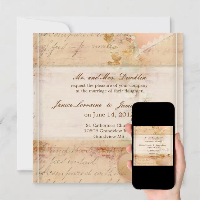 Vintage, old fashioned wedding invitation | Zazzle