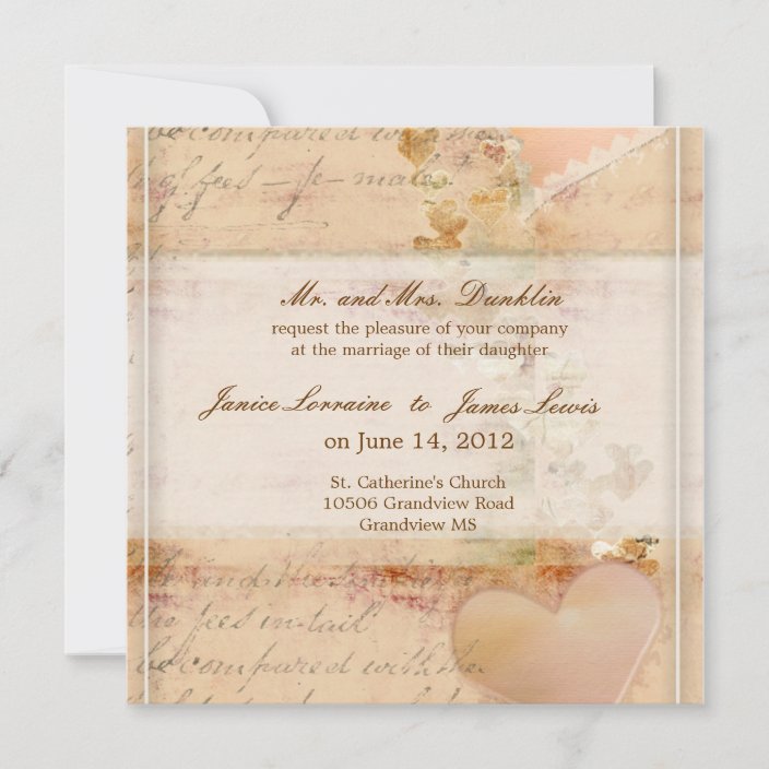 Vintage, old fashioned wedding invitation | Zazzle
