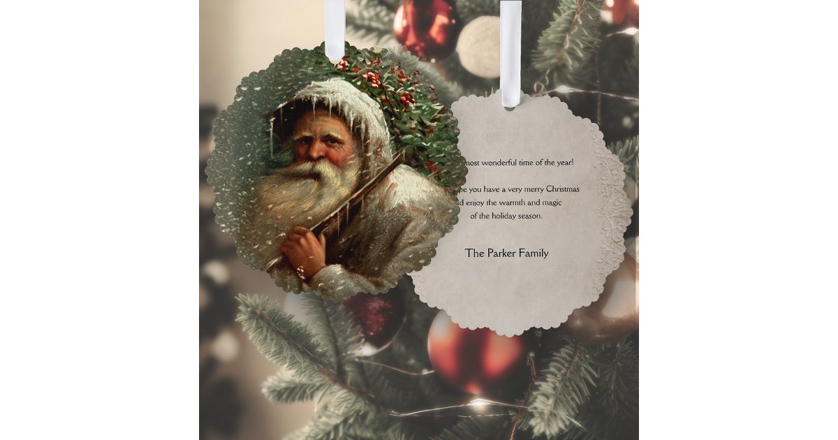 Vintage Old Father Christmas in Snow Ornament Card | Zazzle