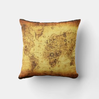 Vintage Old Gold World Map Decor Cushion | Zazzle