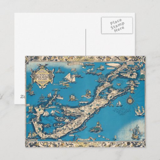 Vintage Old Map of the Bermuda Islands Postcard | Zazzle