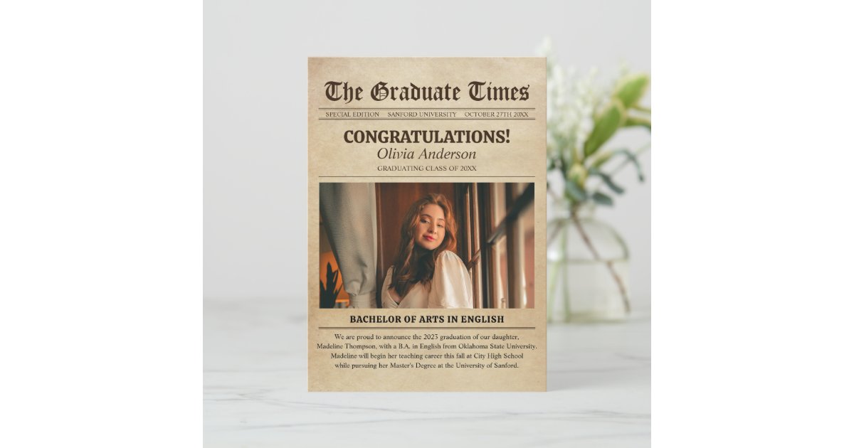Vintage Old Newspaper Photo Graduation Announcement | Zazzle