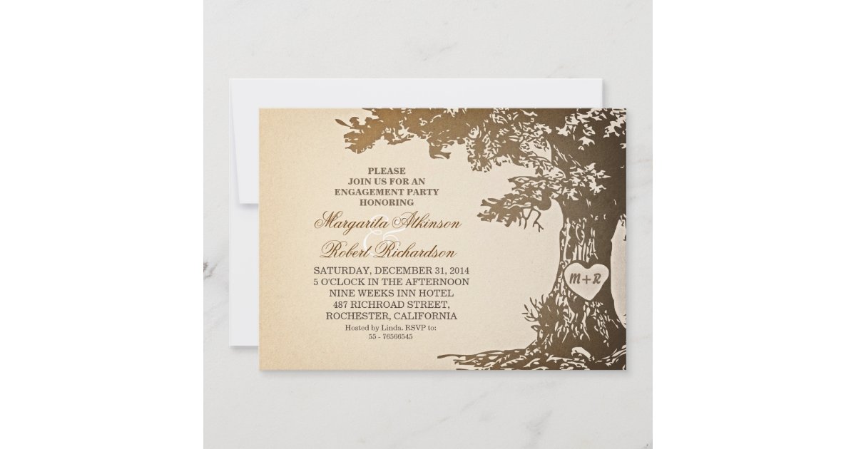 vintage old oak tree engagement party invitations | Zazzle