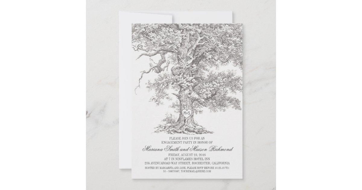 Vintage old oak tree rustic ENGAGEMENT PARTY Invitation | Zazzle