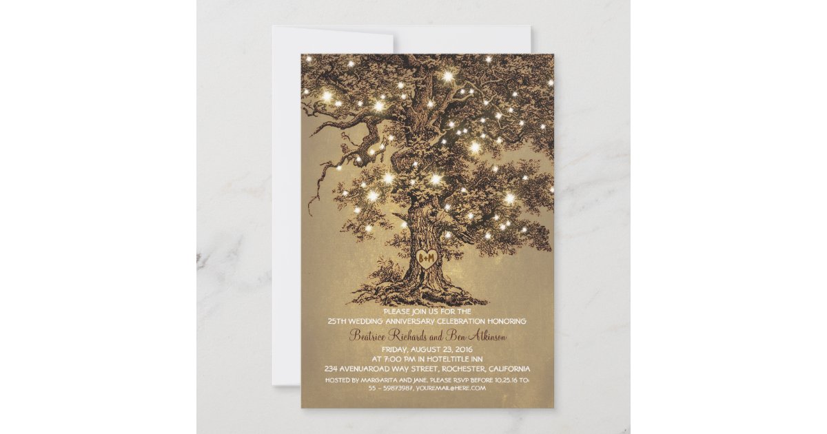 vintage old oak tree rustic wedding anniversary invitation | Zazzle
