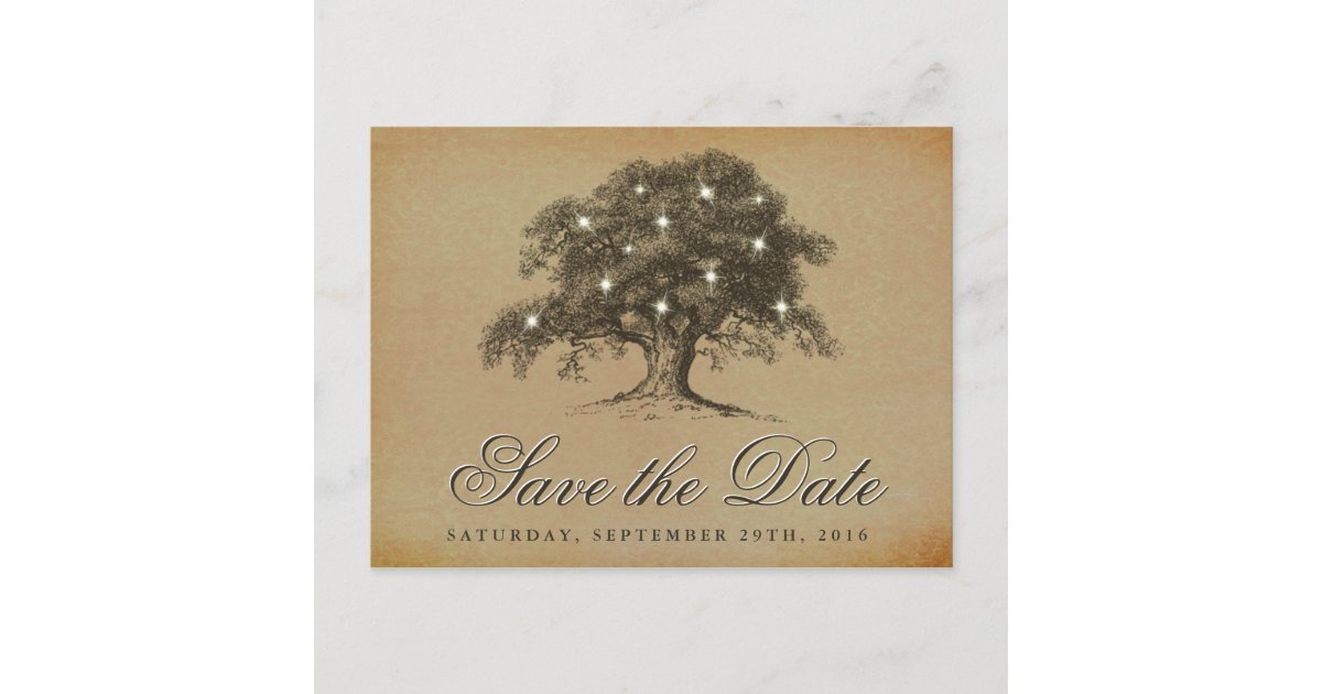 Vintage Old Oak Tree Wedding Save The Date Announcement Postcard | Zazzle