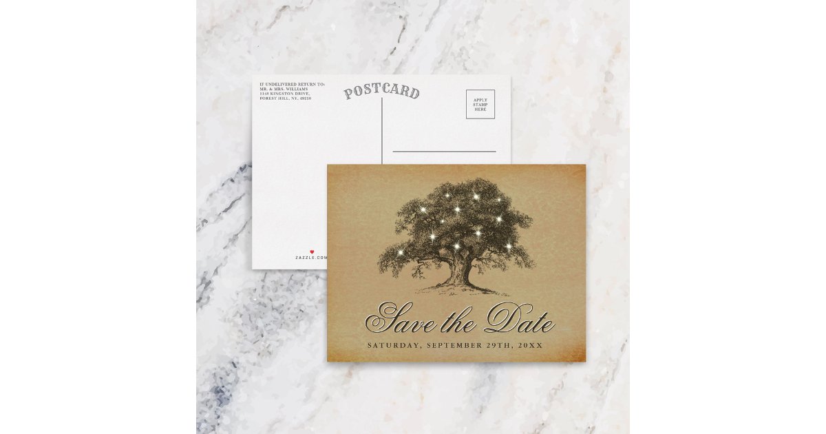 Vintage Old Oak Tree Wedding Save The Date Announcement Postcard | Zazzle