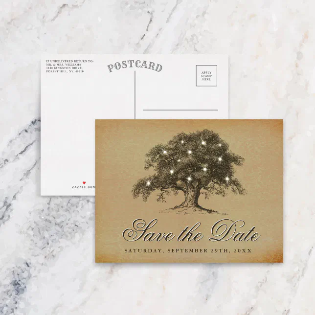 Vintage Old Oak Tree Wedding Save The Date Announcement Postcard | Zazzle