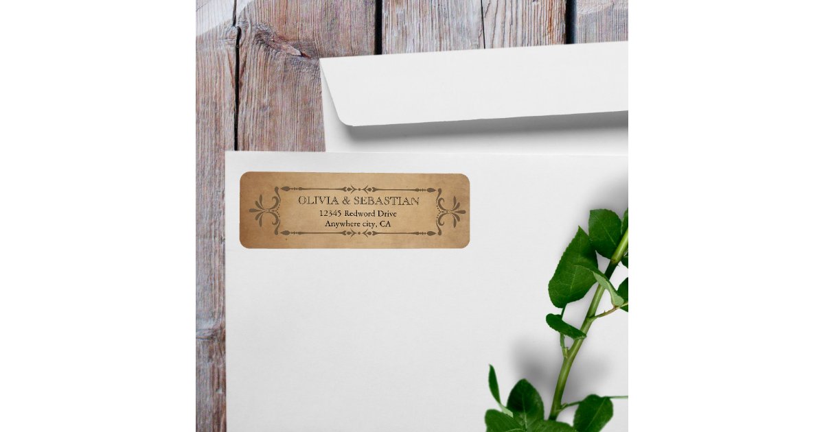 Vintage Old Parchment Wedding Return Address Label | Zazzle