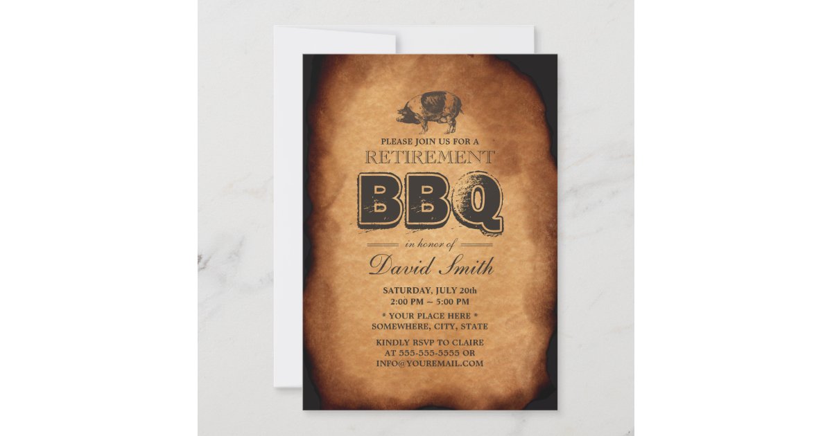 Vintage Old Pig Roast Retirement BBQ Party Invitation | Zazzle