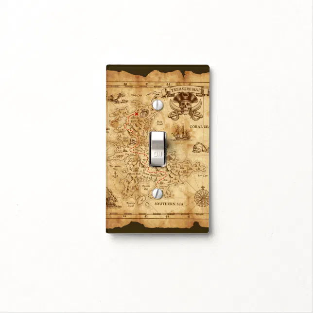 Vintage Old Pirate Treasure Map X Marks the Spot Light Switch Cover ...