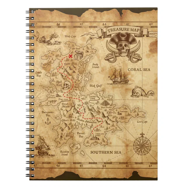 Vintage Old Pirate Treasure Map X Marks the Spot Notebook | Zazzle