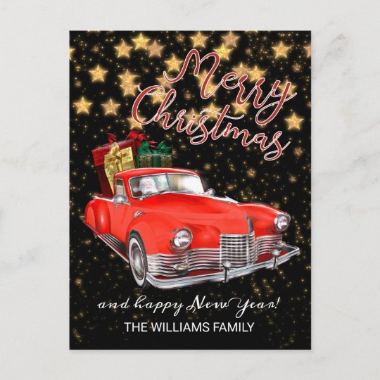 Vintage Old Red Car Merry Christmas Postcard | Zazzle.com