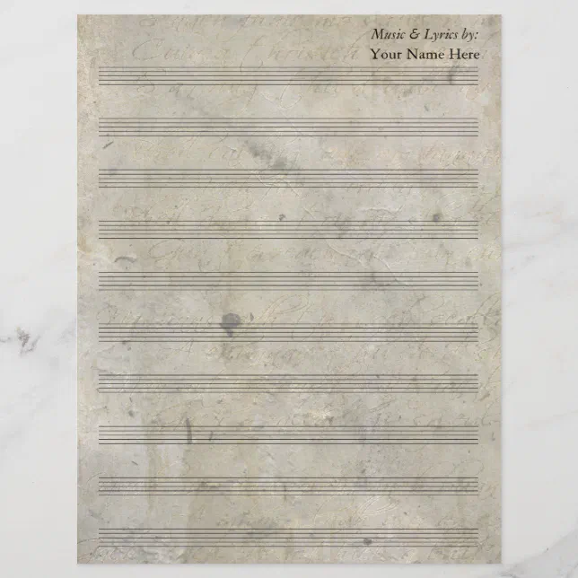Vintage Old Stained Blank Sheet Music 10 Stave | Zazzle